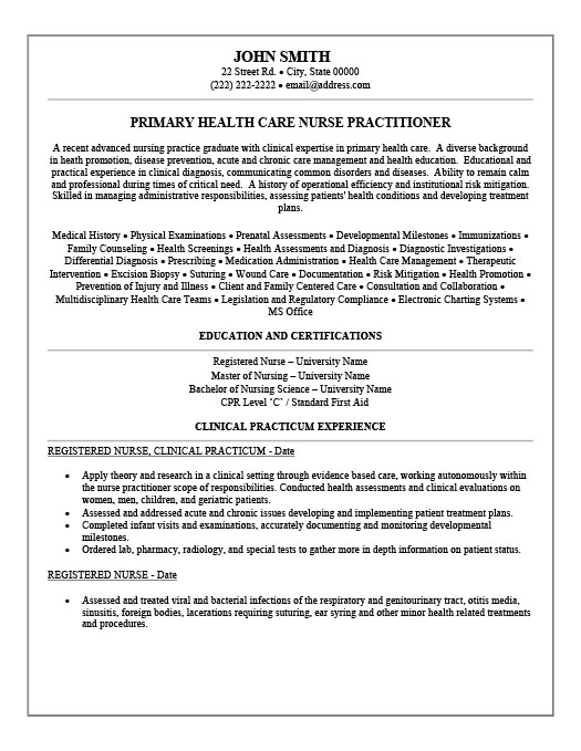 Family Nurse Practitioner Student Resume Example