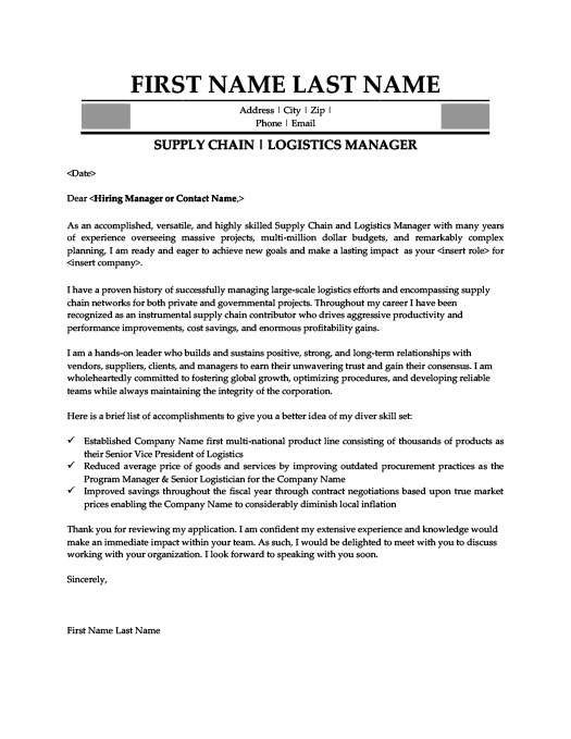 Logistics Manager Cover Letter SAMPLE 25 AFTER LOGISTICS MANAGER